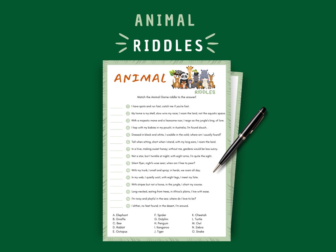 Wild Animals Riddles | Instant Download | Animal Game Riddles | 15 ...