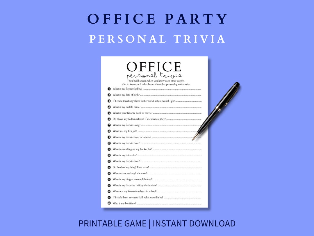 Personal Trivia Office Party Game | Family Game | Co-worker Trivia ...