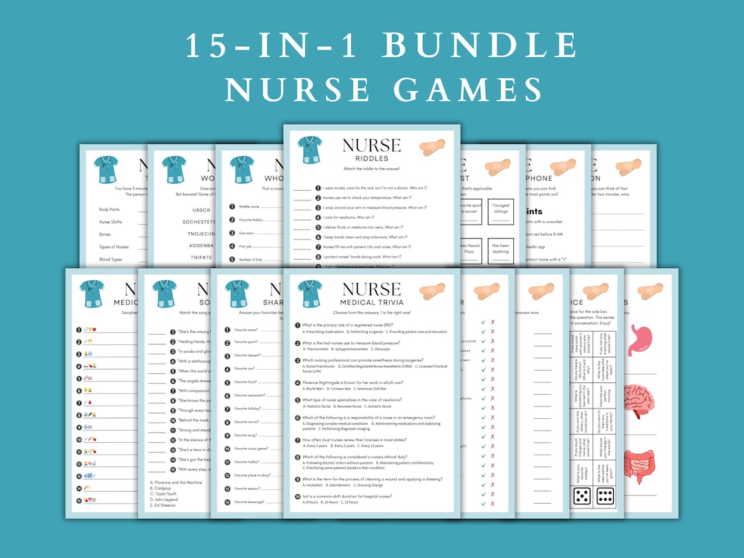 Nurse Games Bundle Printable: 15 Nursing Party Trivia & Quiz Games (PDF ...