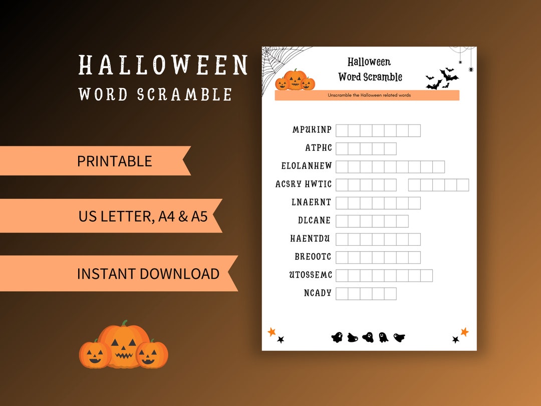 Halloween Word Scramble Game Printable Fun Halloween Activity Digital ...