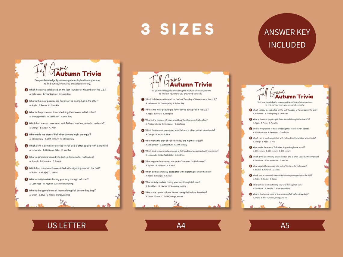 Fall Trivia Game: Fun Autumn Party Activity (printable) - Etsy