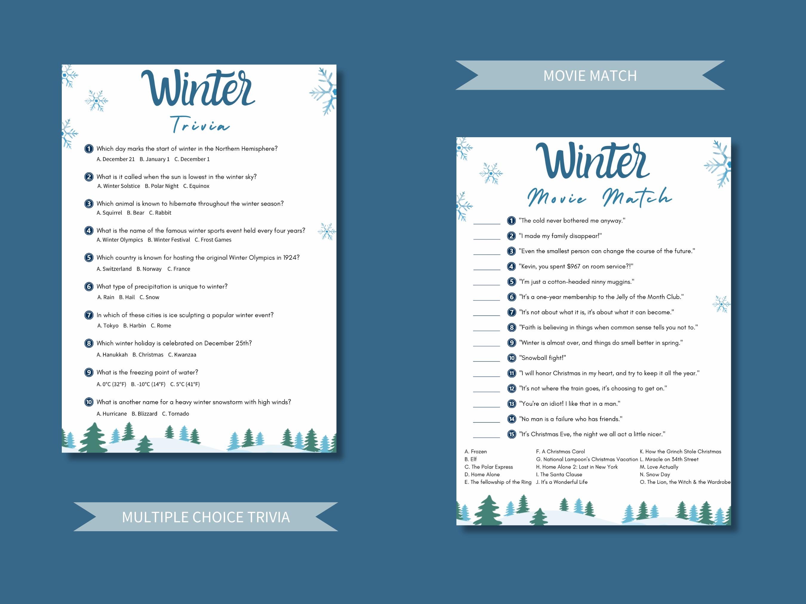 Winter 10-in-1 Games Bundle, Printable Winter Trivia Games, Fun Family ...