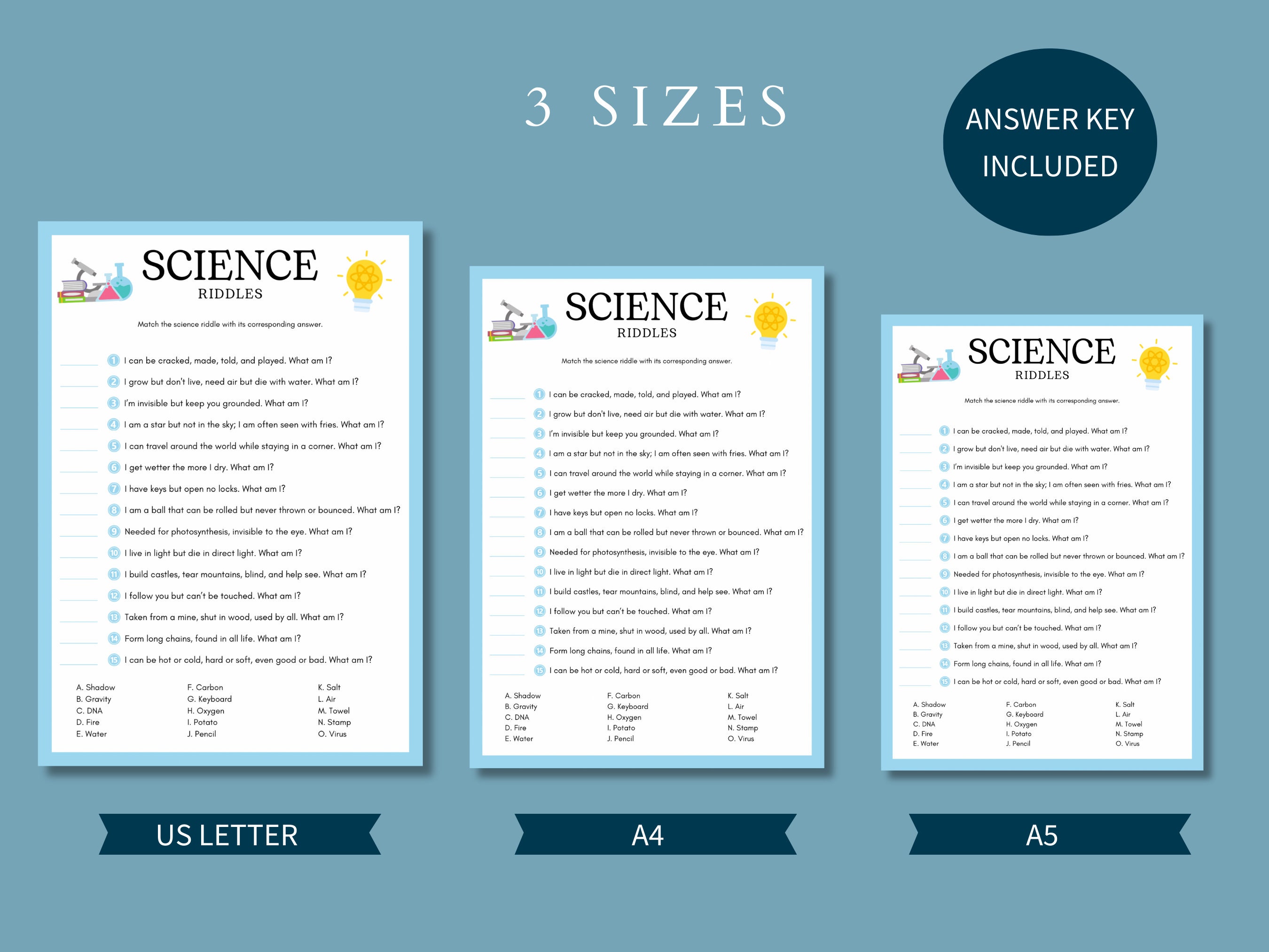 Printable Science Riddles Game | Digital Download | Student Science ...
