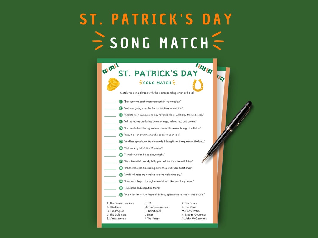 St. Patrick's Day Song Match Game Printable Family Fun Engaging Irish ...