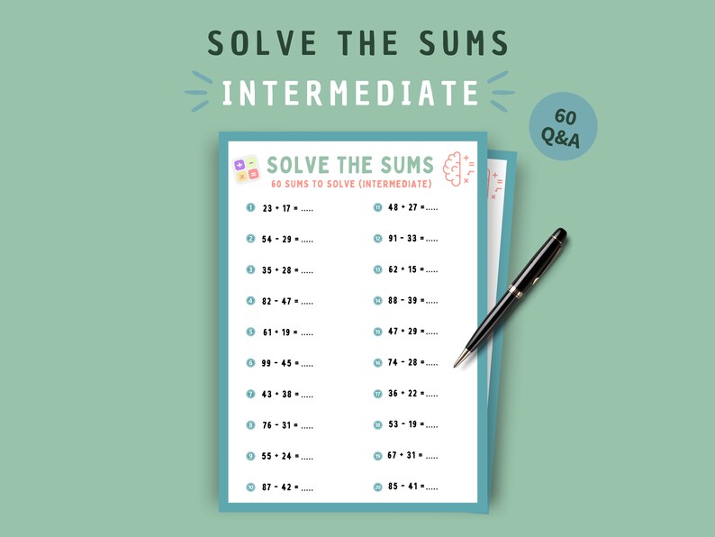 Printable Sum Calculation Game for Kids (intermediate) | Solve the Sums ...