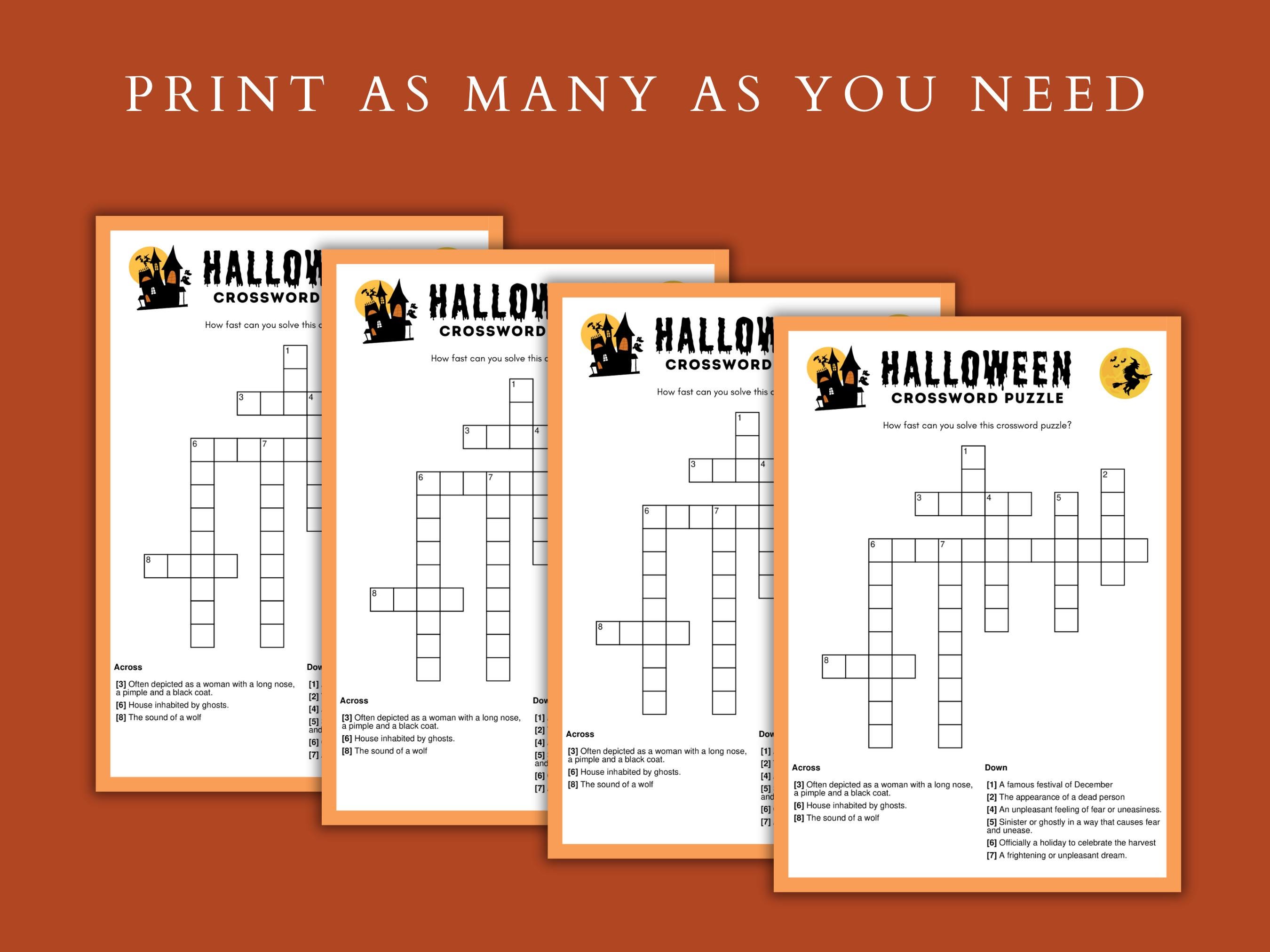 Printable Halloween Crossword Puzzle Game | Family Trivia Game ...