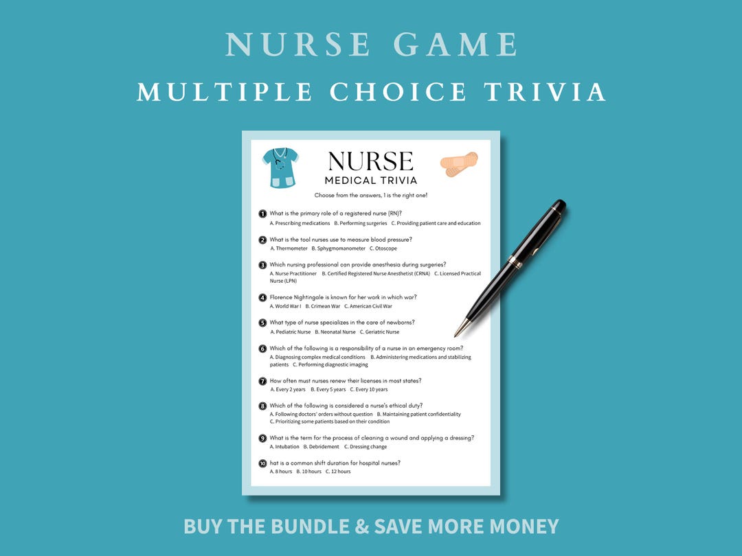 Nurse Medical Trivia Game: Printable Party Fun (digital Download) - Etsy