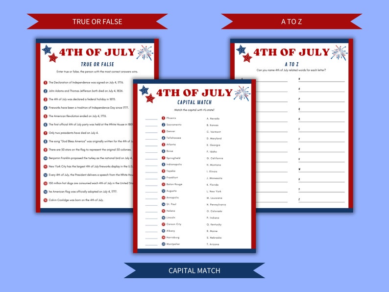 4th of July Game Bundle, Instant Download Printable Family Games ...