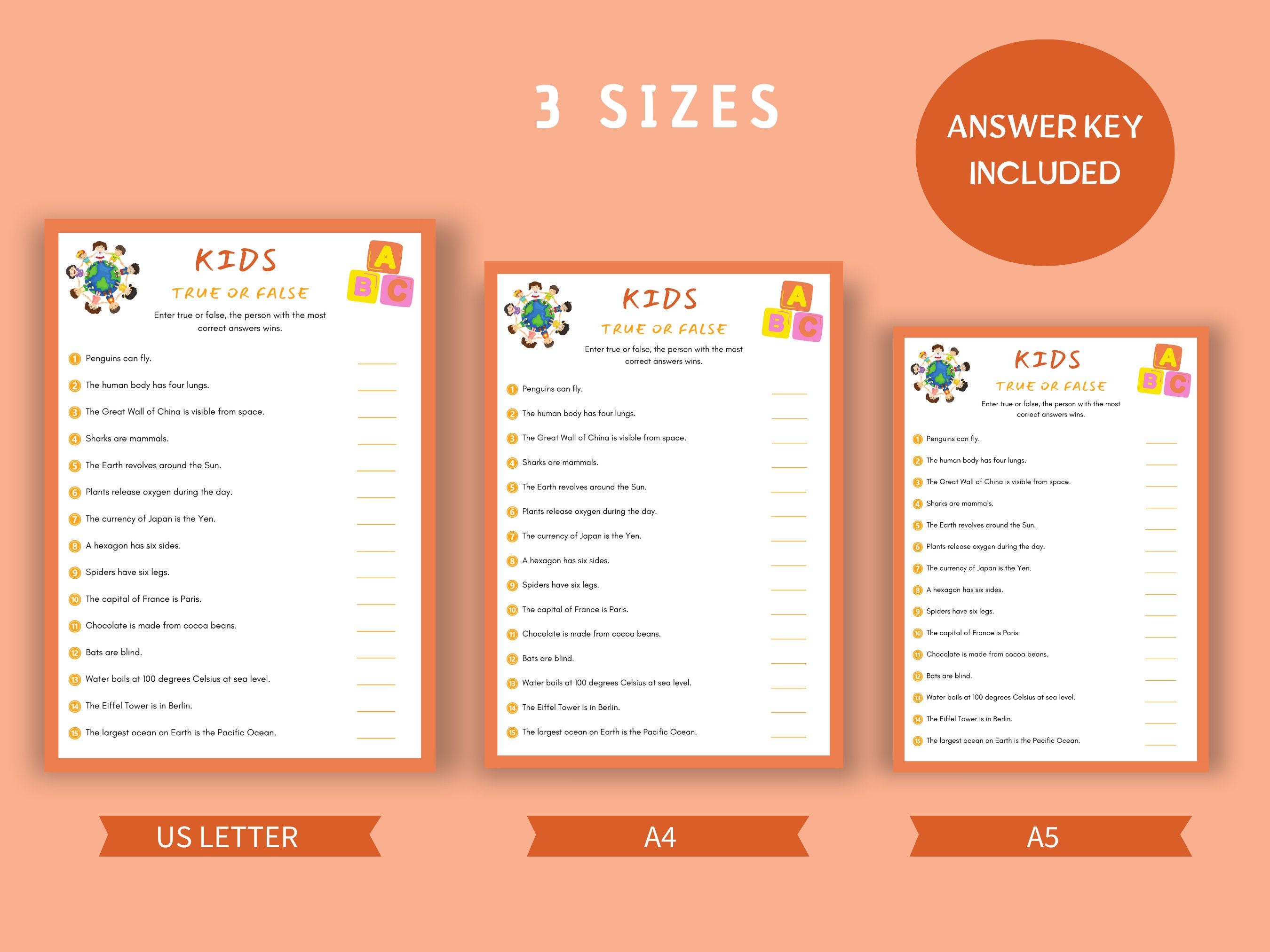 Kids True or False Game | Printable Quiz for Children | Family Game ...