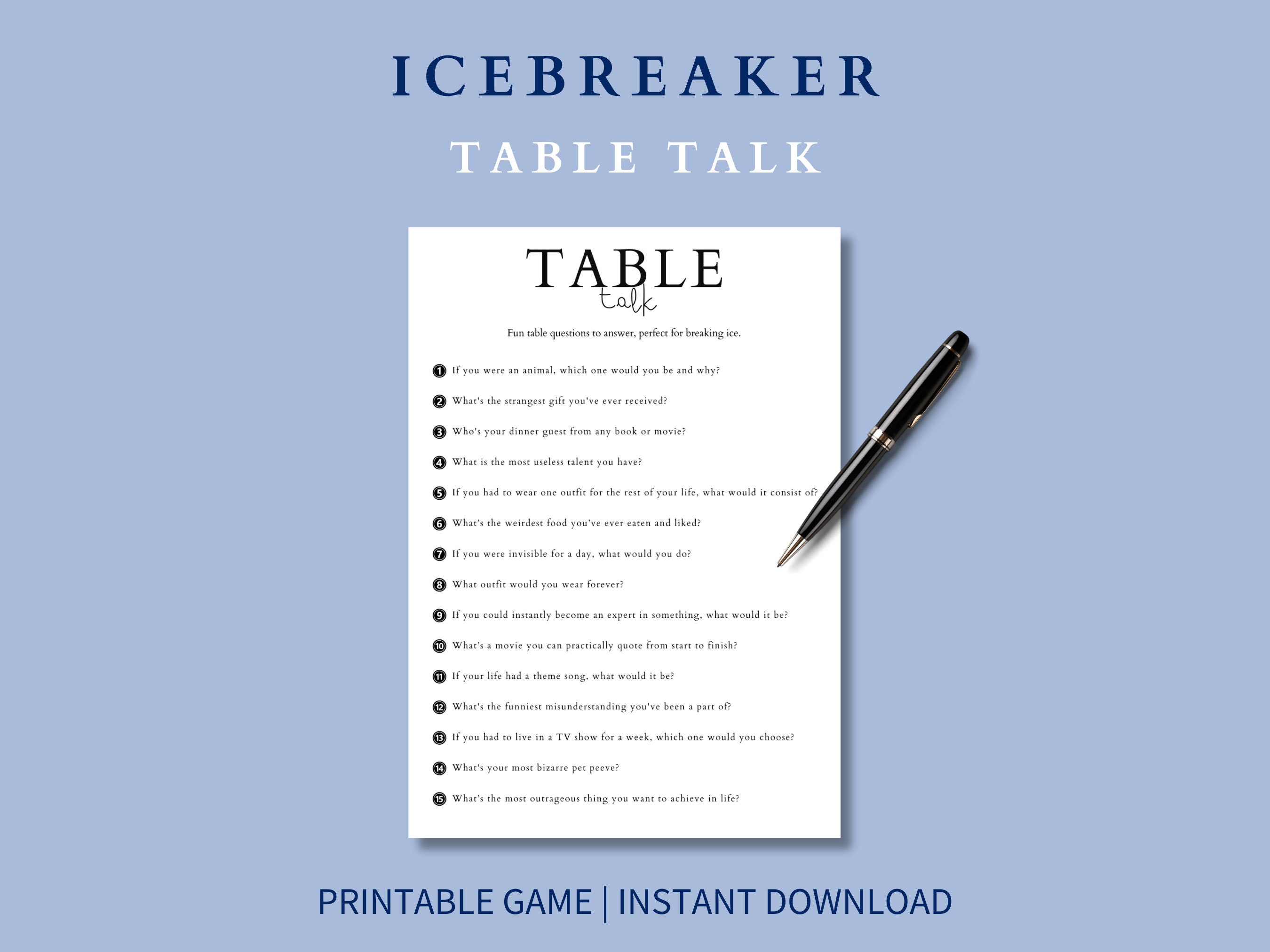 Table Talk Icebreaker Game | Printable Engaging Trivia | Family Game ...