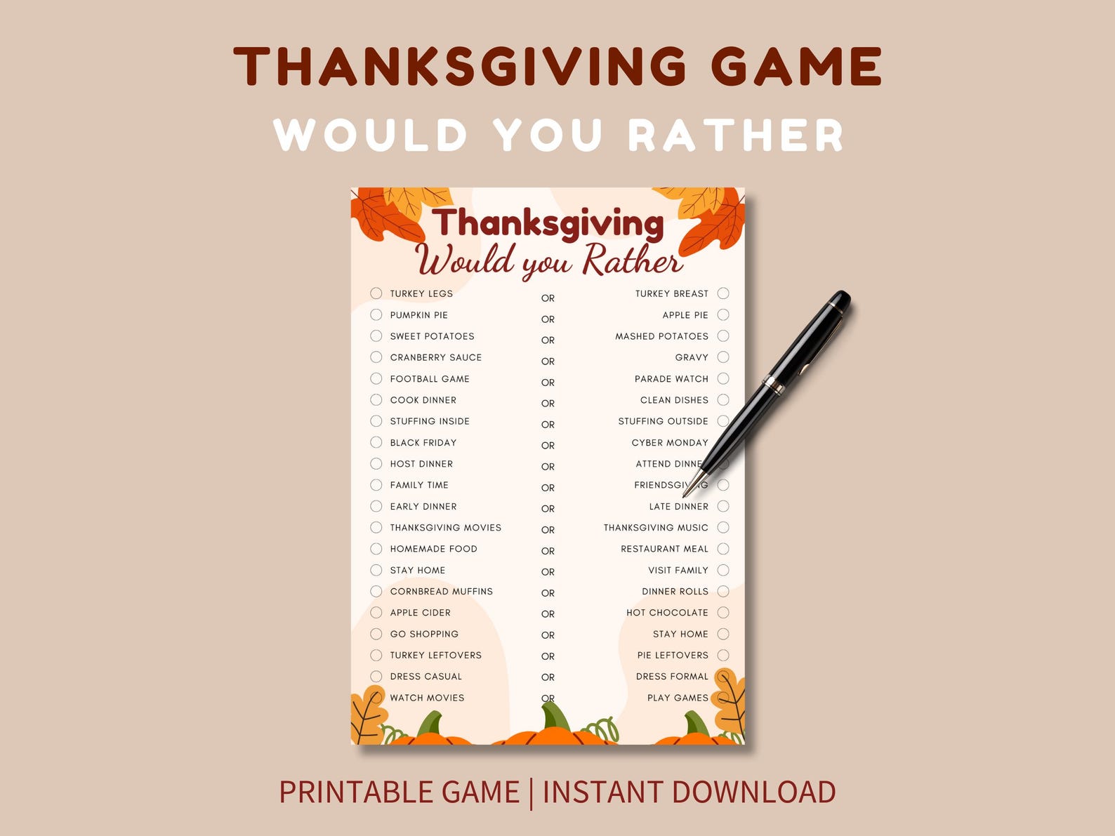 Thanksgiving Would You Rather Game | Fun Family Games | Printable ...