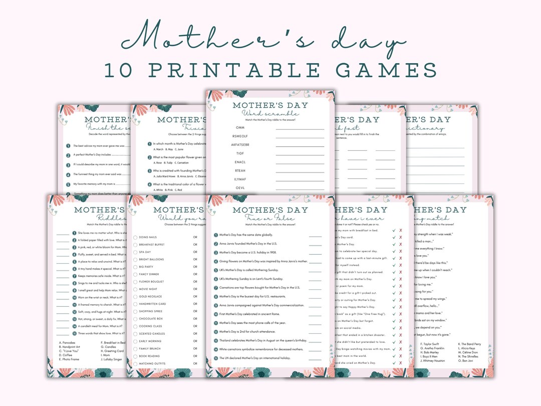 Mother's Day Games Bundle: 10 Printable Family Activities (PDF Download ...
