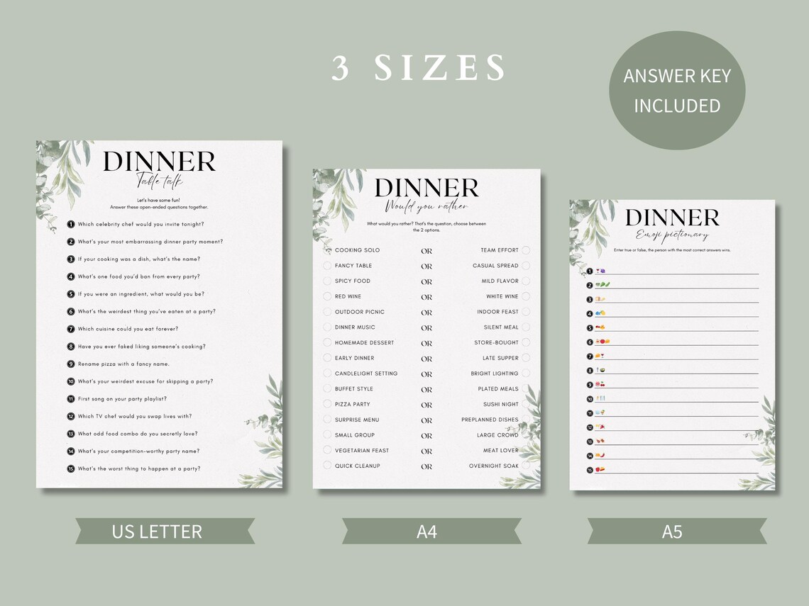 Dinner Party Games Bundle: 5 Printable Icebreaker Activities (digital ...