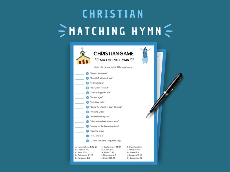 Christian Hymn Matching Game: Bible Verse Activity (digital Download ...