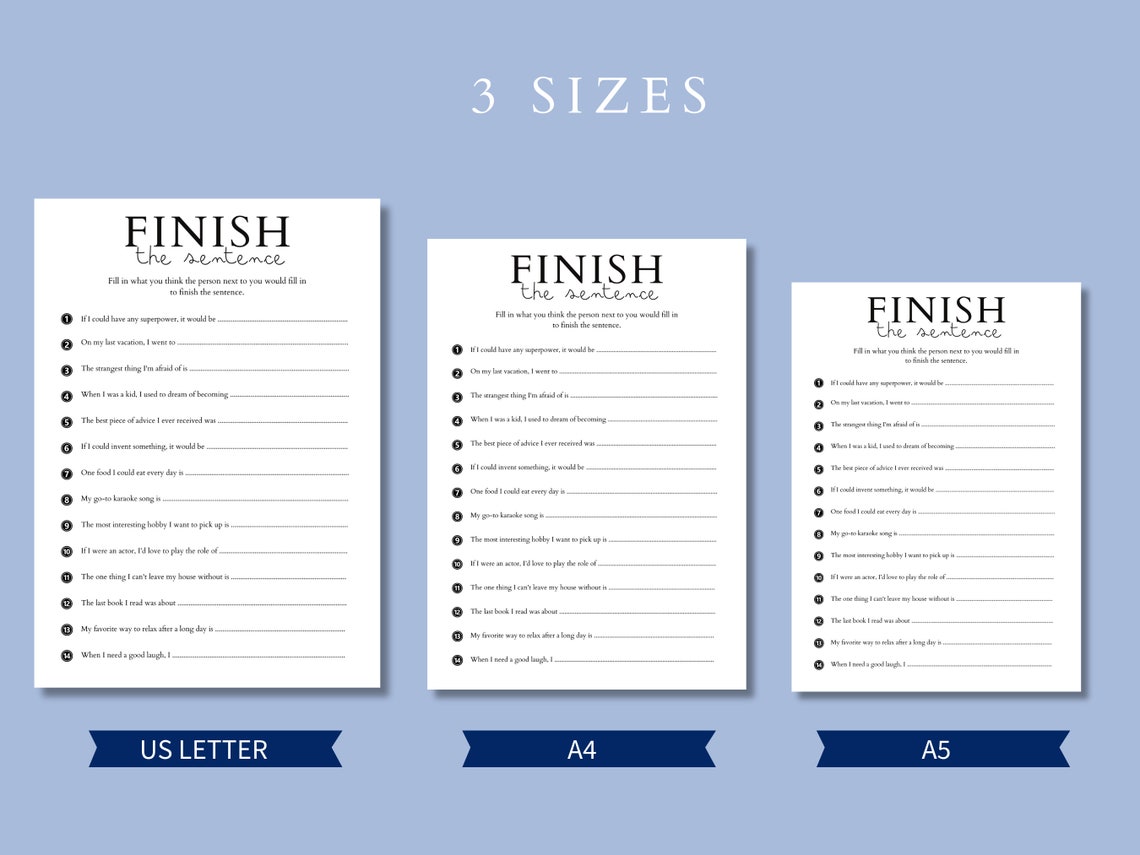 Finish the Sentence Game | Printable Icebreaker Trivia | Family Game ...
