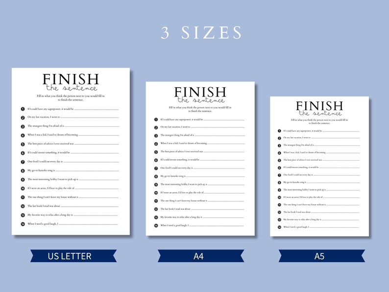 Finish the Sentence Game | Printable Icebreaker Trivia | Family Game ...