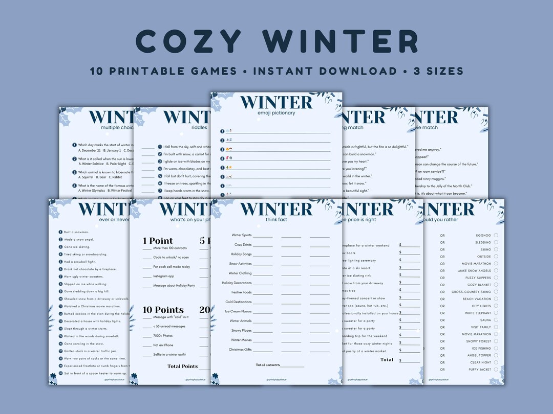 Cozy Winter Games Bundle, 10 Printable Party Games, Instant Download ...