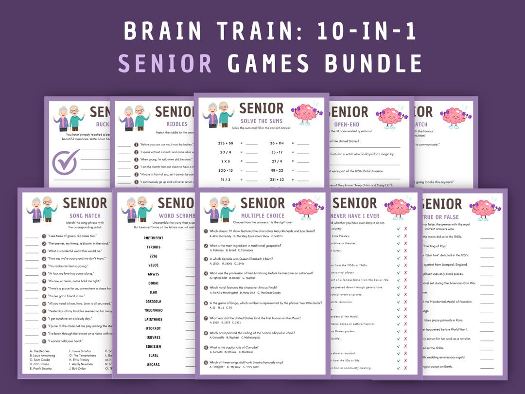 Printable Senior Games Bundle: 10-in-1 Trivia, Word Scramble (digital ...