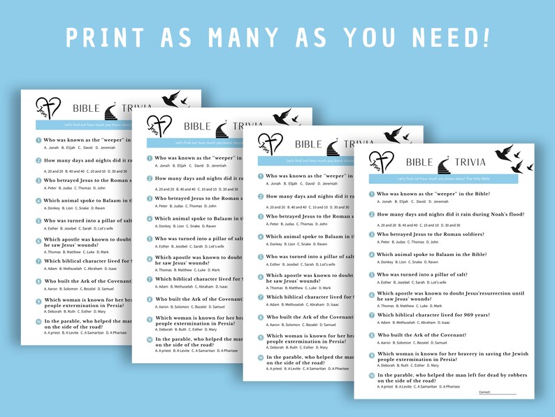 Printable Bible Trivia Game: Christian Family Activity (digital ...