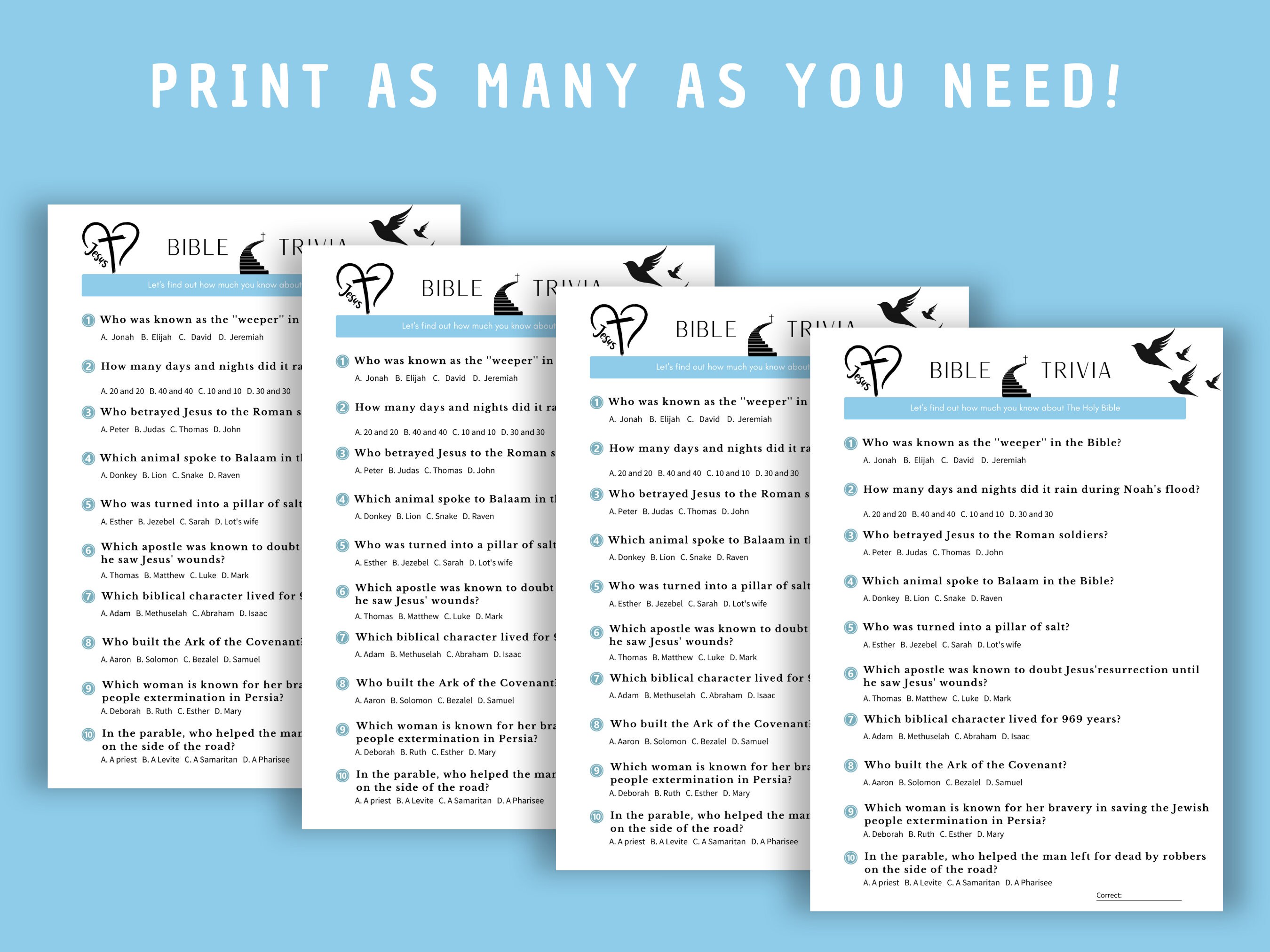 Printable Bible Trivia Game: Christian Family Activity (digital ...
