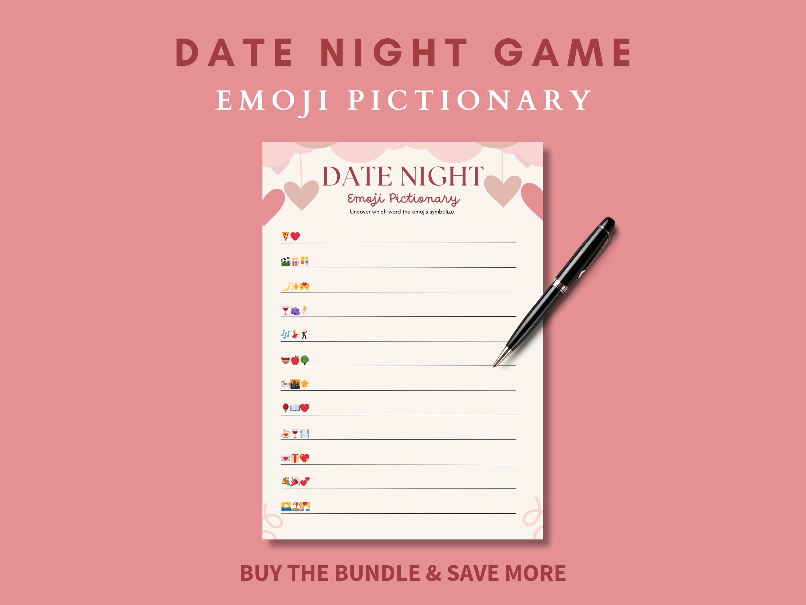 Date Night Emoji Pictionary Game: Printable Trivia (digital Download ...