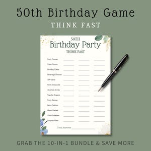 50th Birthday Think Fast Game: Printable Party Activity (digital ...