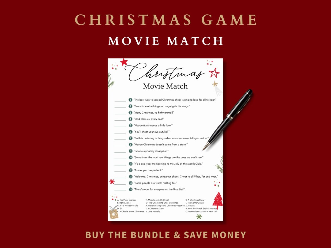 Christmas Movie Match Game, Printable Holiday Trivia, Family Christmas ...