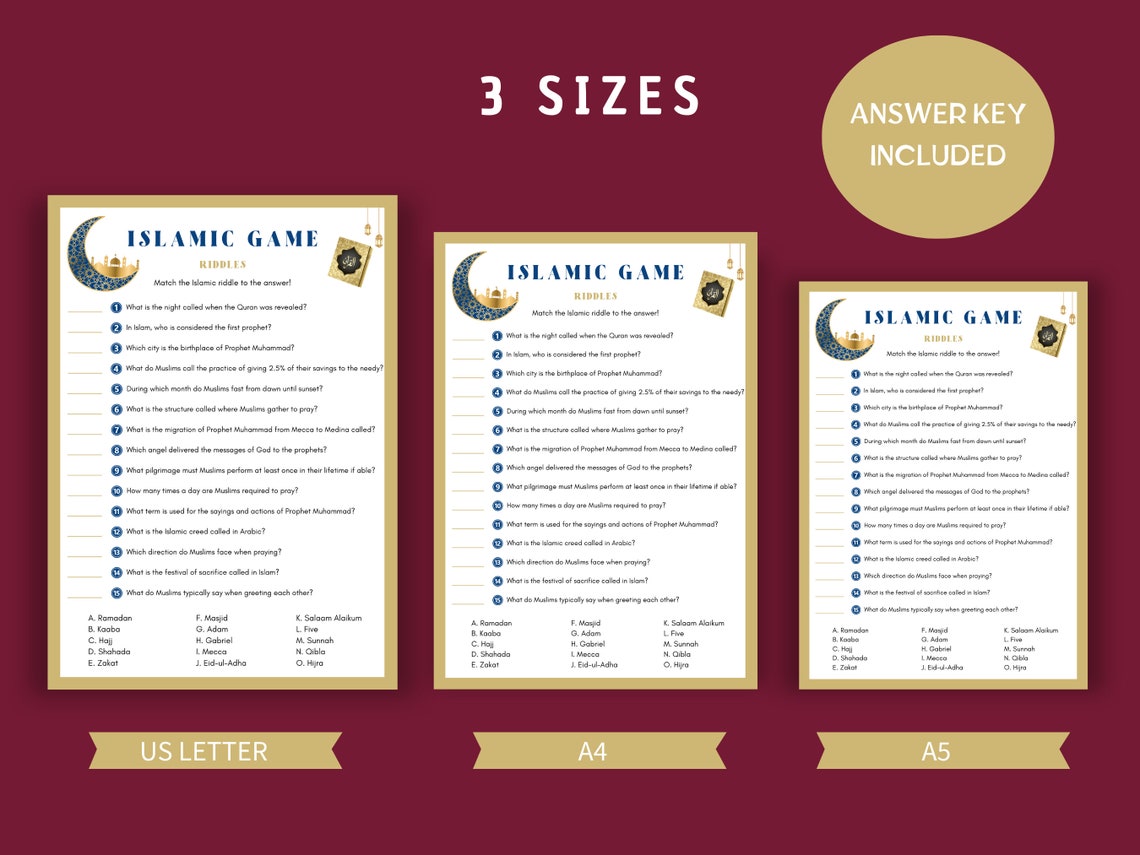 Islamic Riddles Game Digital Download Printable Muslims Trivia Family ...