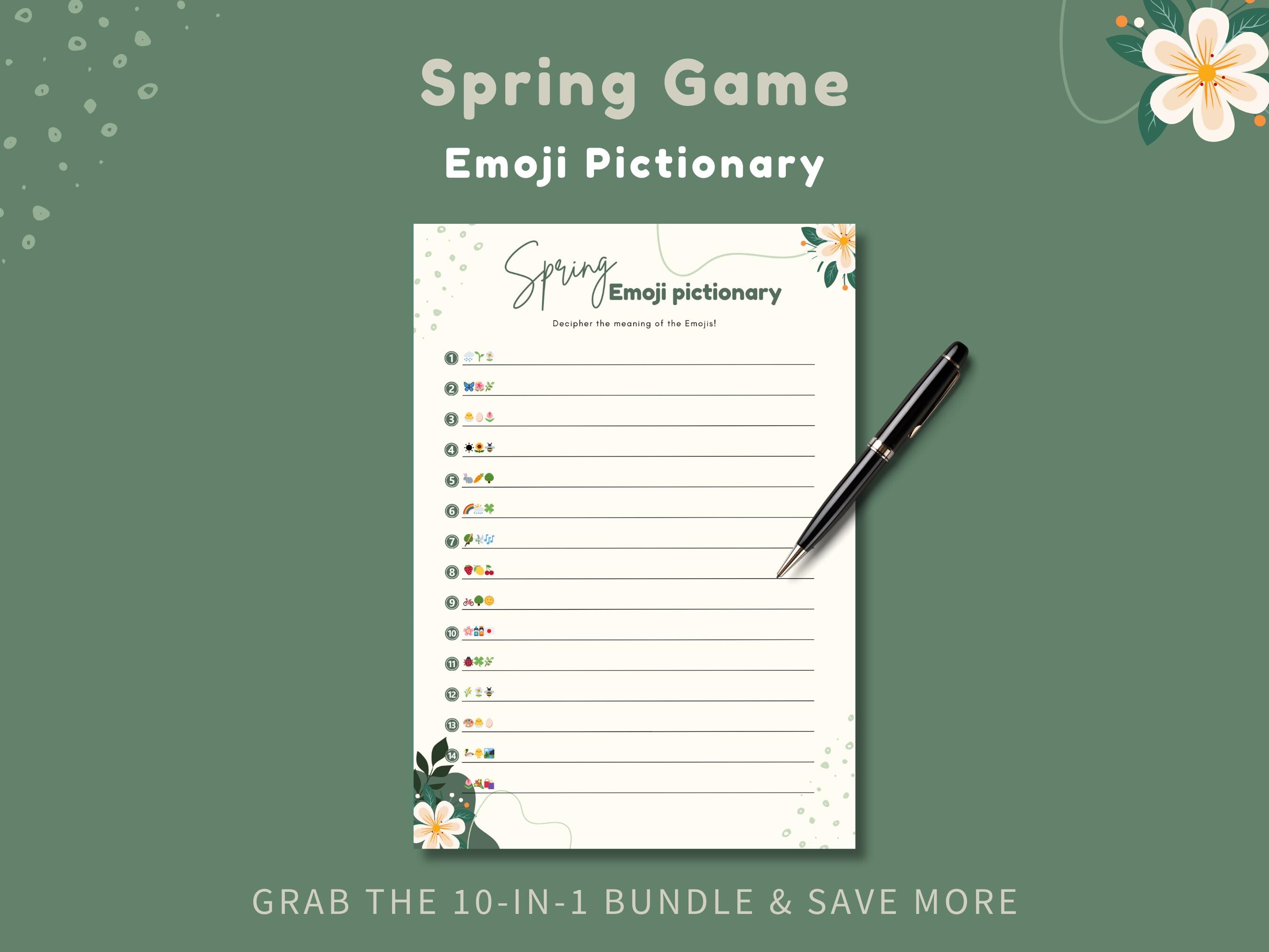 Spring Emoji Pictionary Game, Printable Spring Party Game, Fun Family ...
