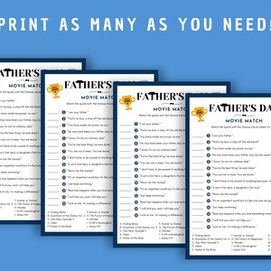 Father's Day Movie Match Game Printable, Dad Trivia Quiz, Instant ...