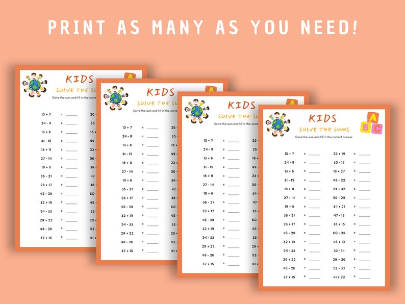 Kids Solve the Sums Instant Download Printable Math Puzzles for ...