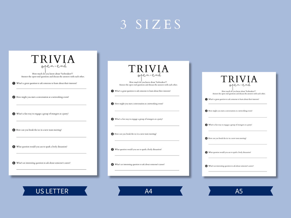Printable Icebreaker Trivia Game | Open-end Trivia Questions | Family ...