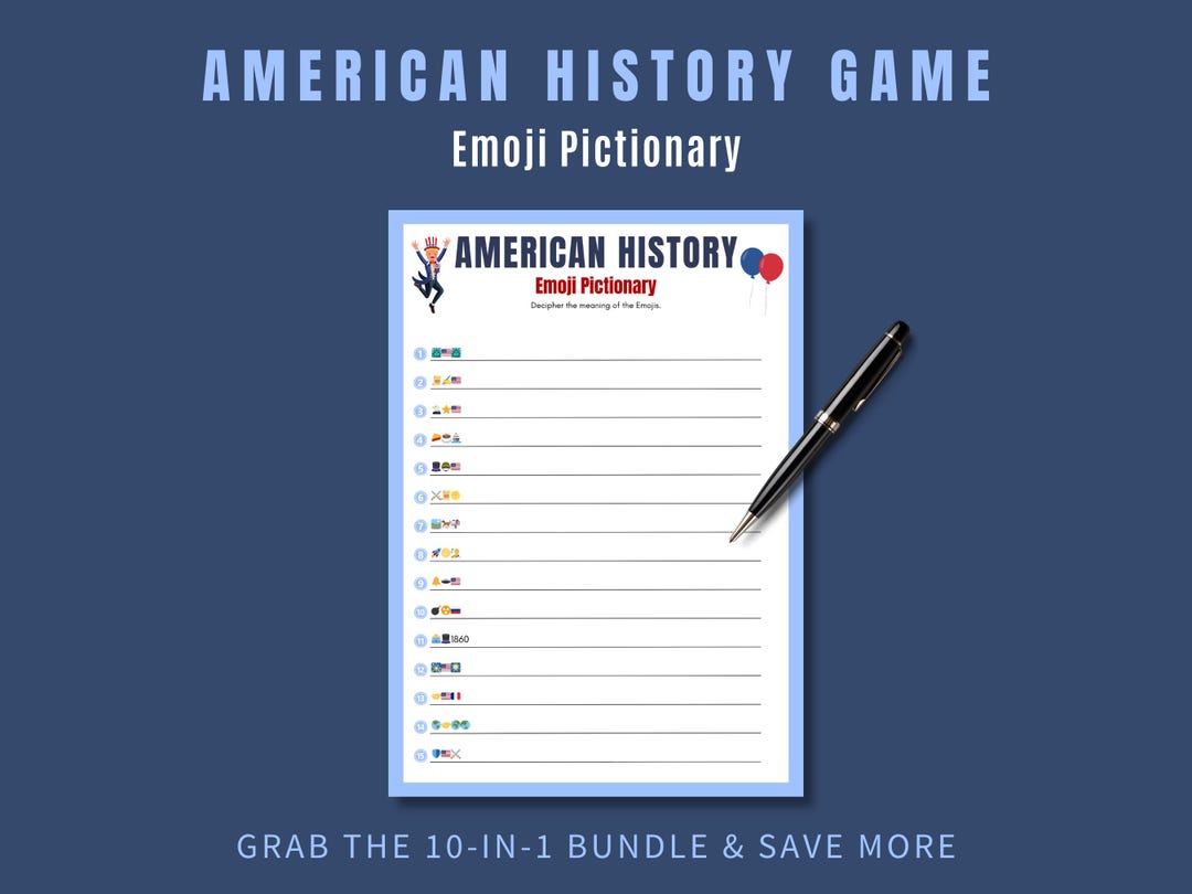 American History Emoji Pictionary Game Printable, US Trivia Icebreaker ...