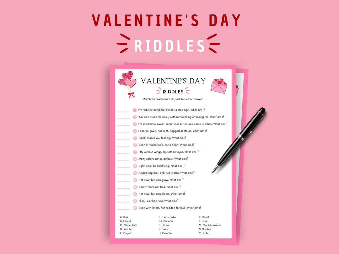 Printable Valentine's Day Riddle Game | Match the Riddle to Answer ...