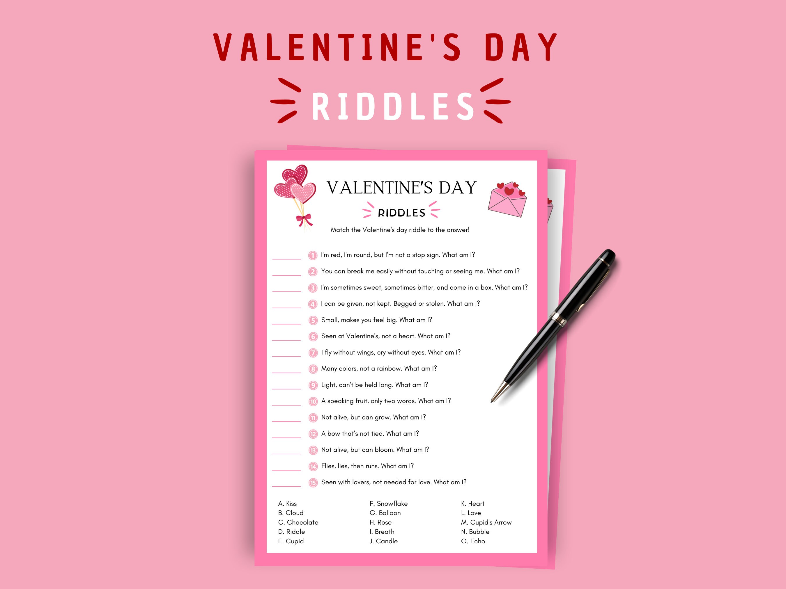 Printable Valentine's Day Riddle Game | Match the Riddle to Answer ...
