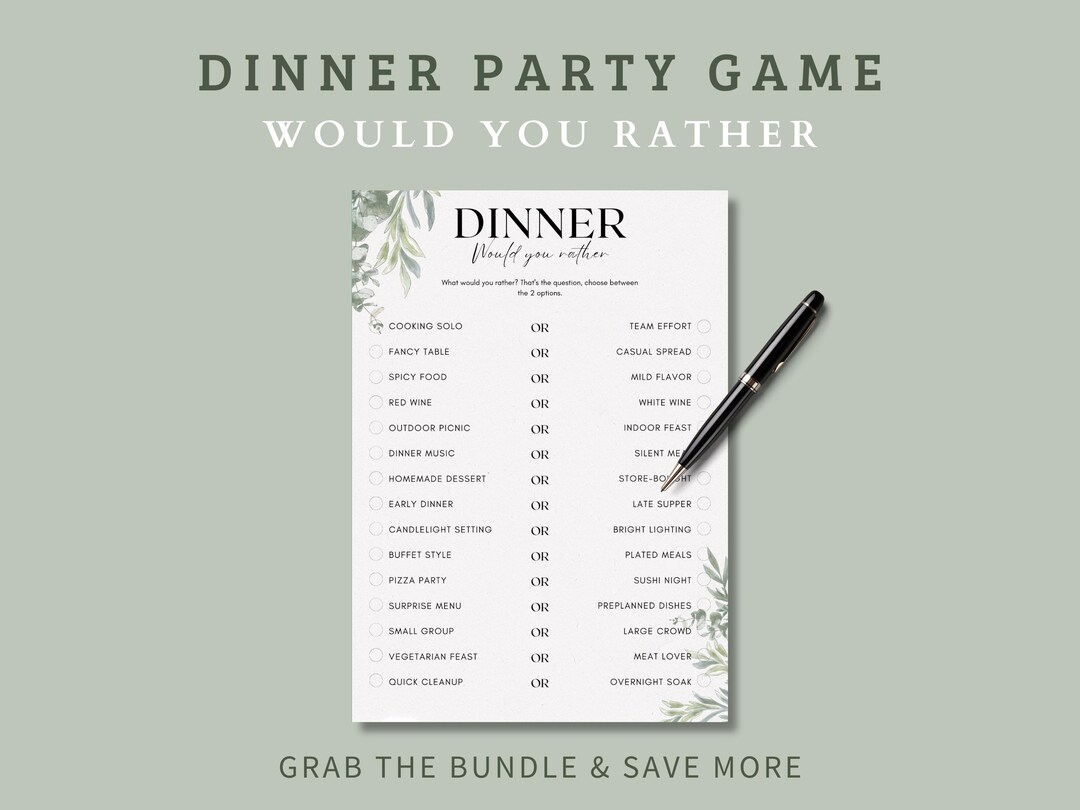 Dinner Party Would You Rather Game: Fun Printable Activity (digital ...