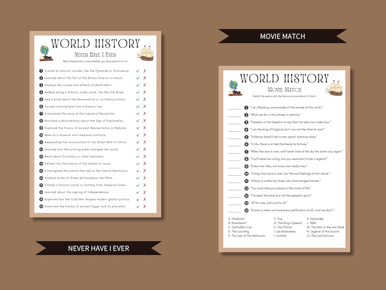 10 Printable World History Games Bundle, Educational Trivia and ...