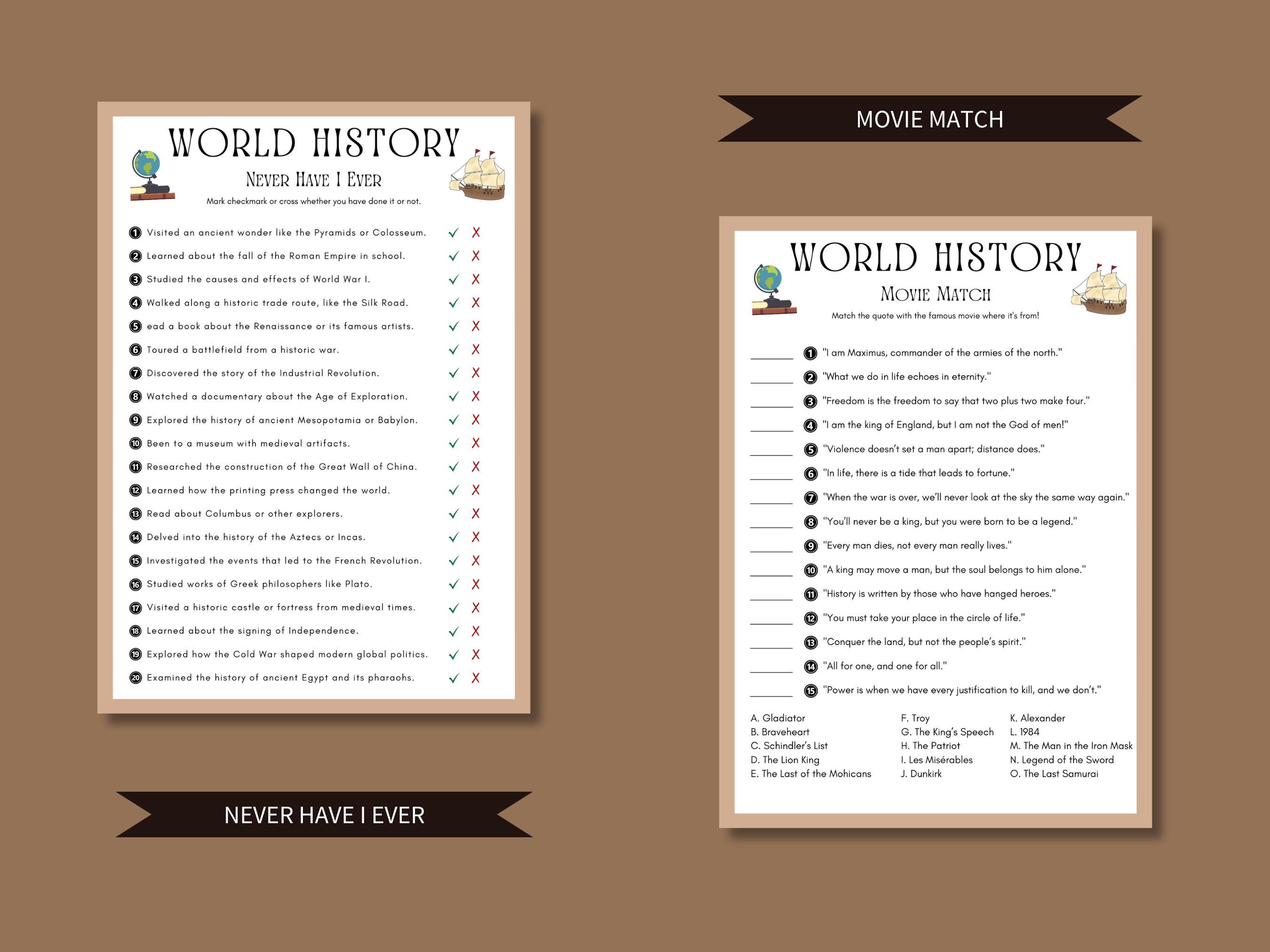 10 Printable World History Games Bundle, Educational Trivia and ...