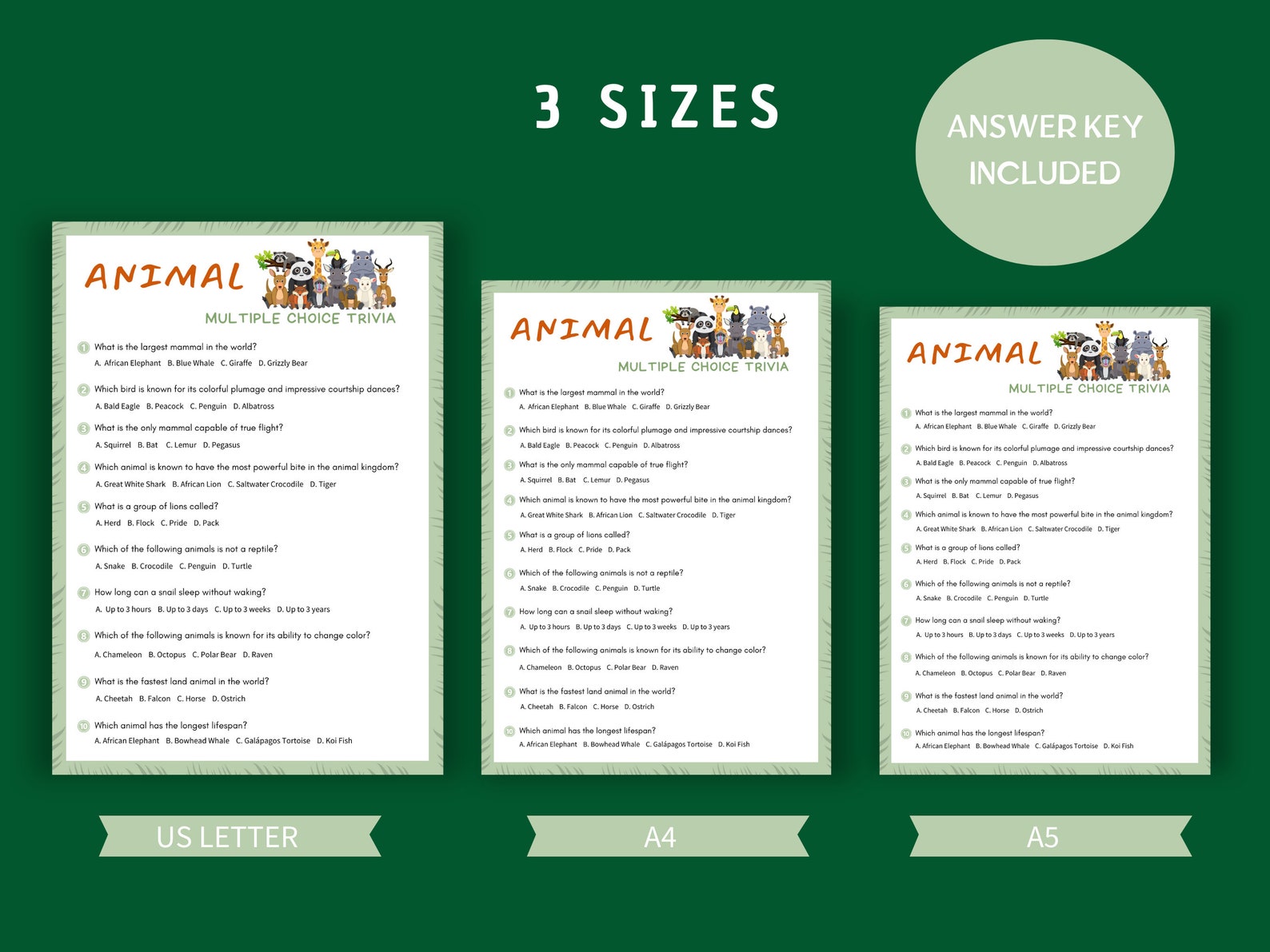 Animal Multiple Choice Trivia Game | Animal Kingdom Quiz | Family Game ...