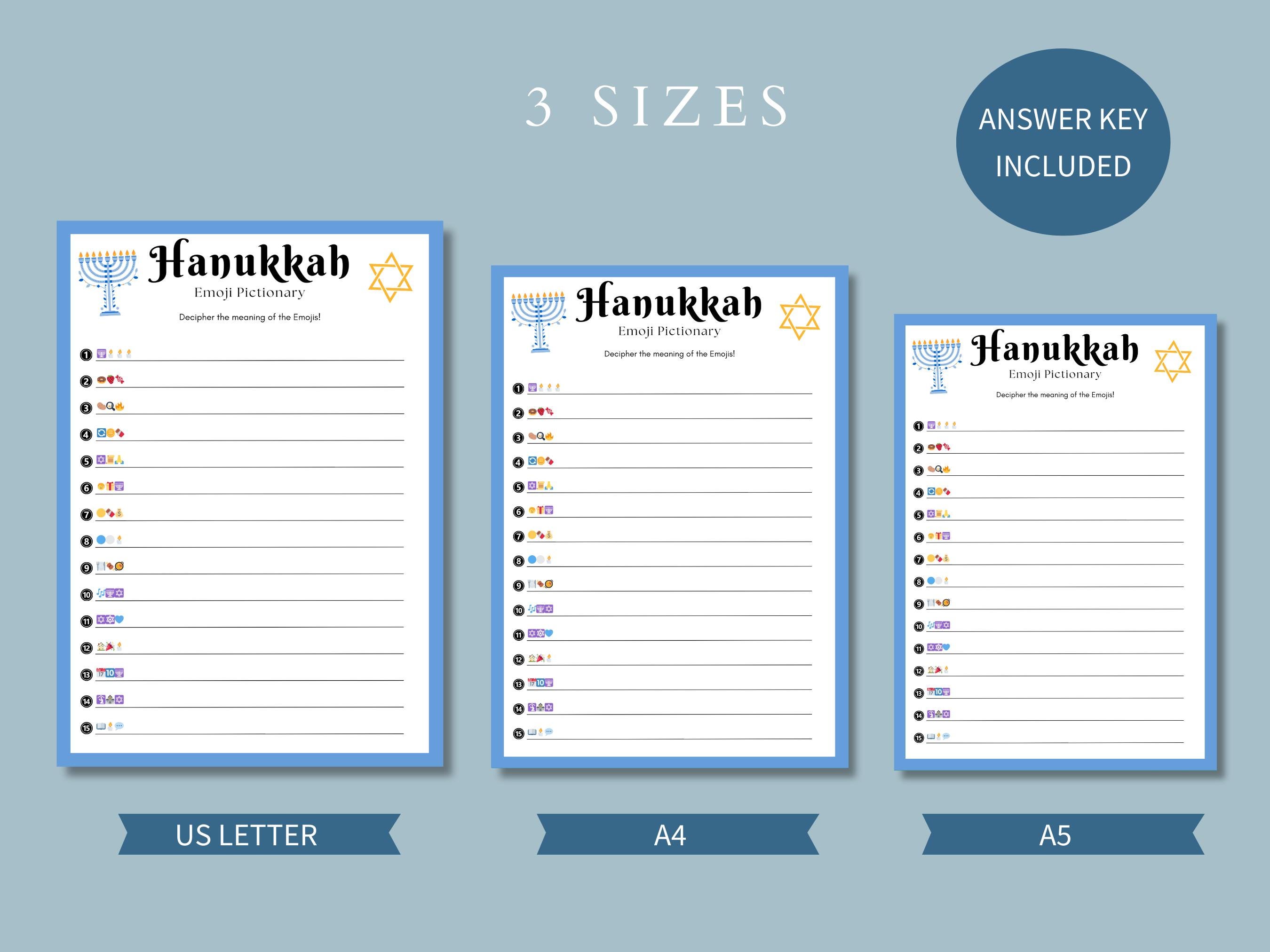 Hanukkah Emoji Pictionary Game, Printable Hanukkah Family Game, Jewish ...