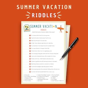 Summer Vacation Riddles | Instant Download | Printable Family Game ...