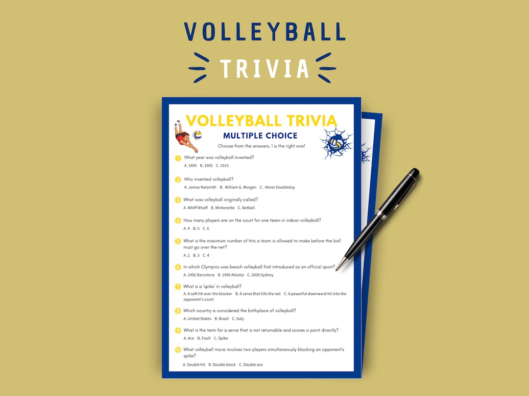Volleyball Trivia of 10 Questions, Digital Download, Printable Sports ...