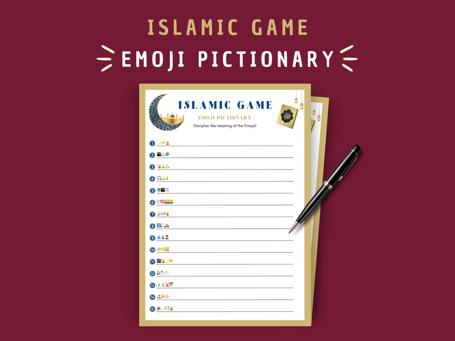 Islamic Emoji Pictionary Game: Printable Family Trivia (digital ...