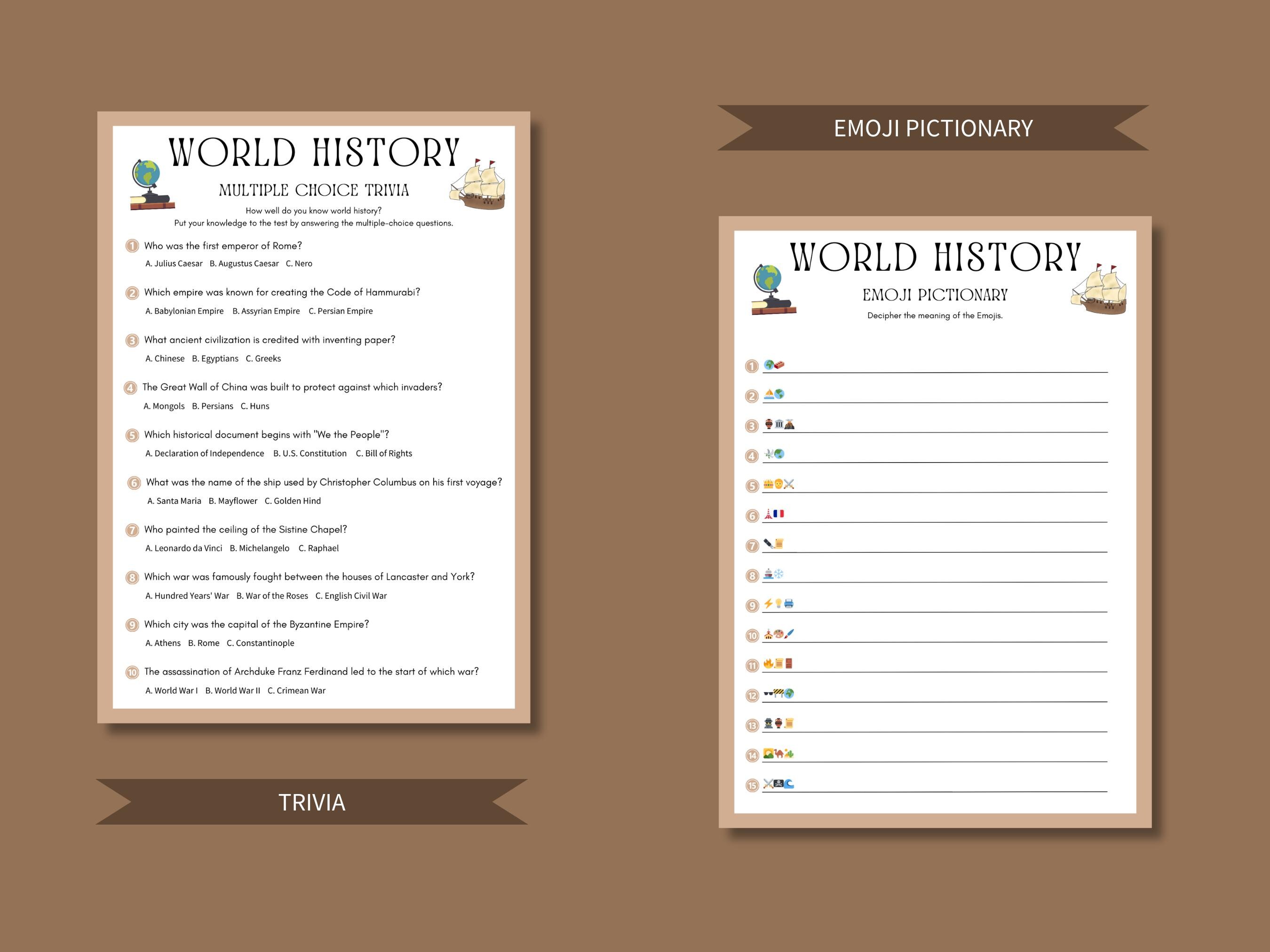 World History Games Bundle: Printable Trivia Quiz Set (digital Download ...