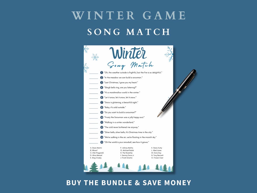 Winter Song Match Game, Printable Winter Trivia Games, Fun Family ...