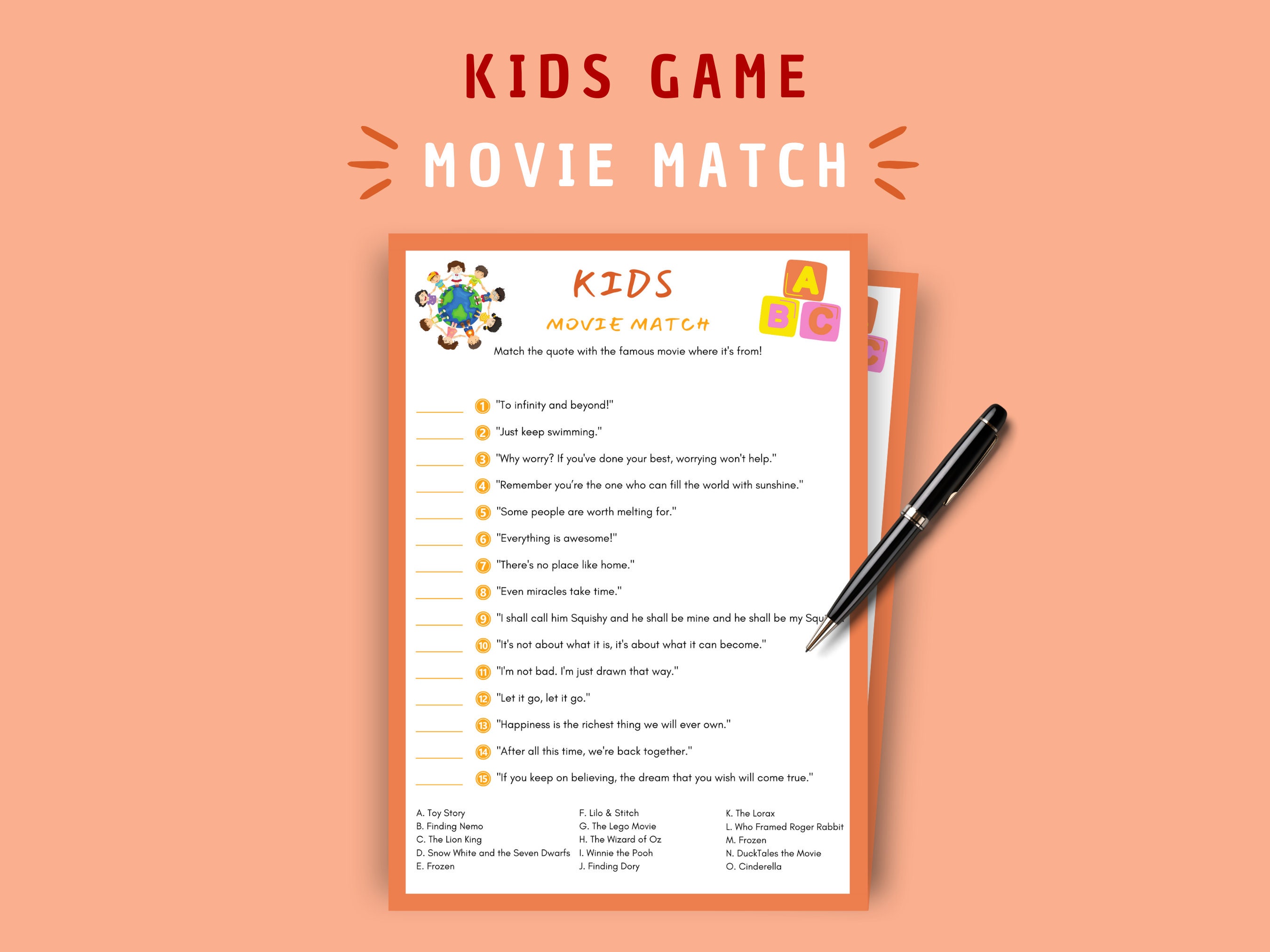 Kids Movie Match Game | Fun Printable Kids Cinema Quiz | Family Game ...