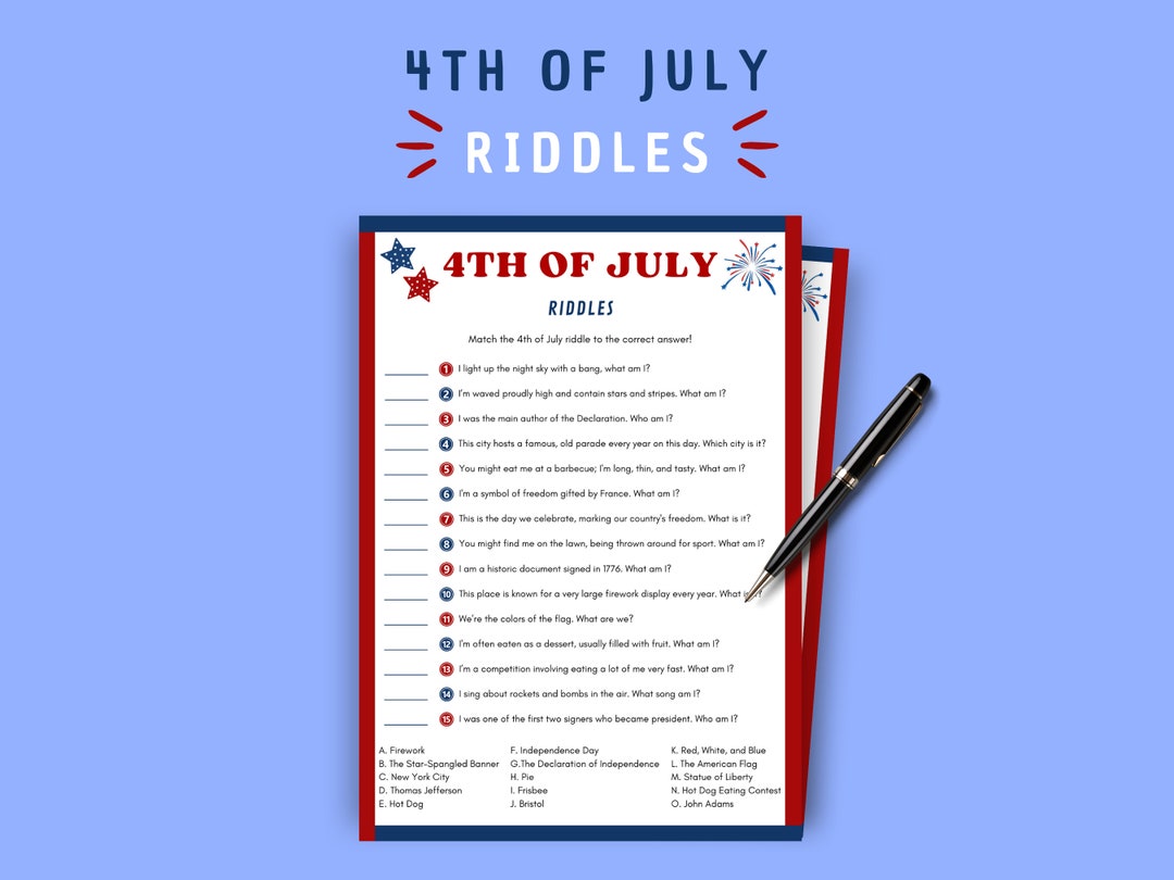 4th of July Riddles Game Instant Download Printable Family Game ...