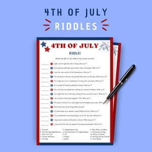 4th of July Riddles Game Printable, Patriotic Party Game for Kids and ...