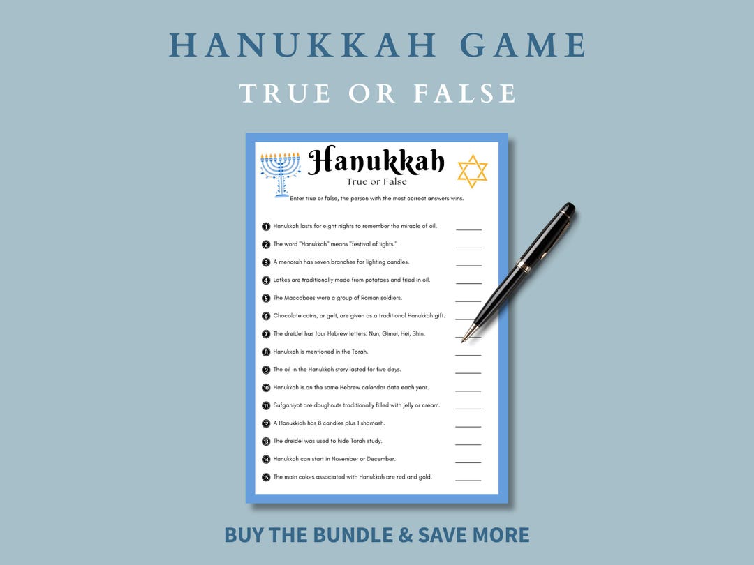 Hanukkah True or False Game, Printable Hanukkah Family Game, Jewish ...
