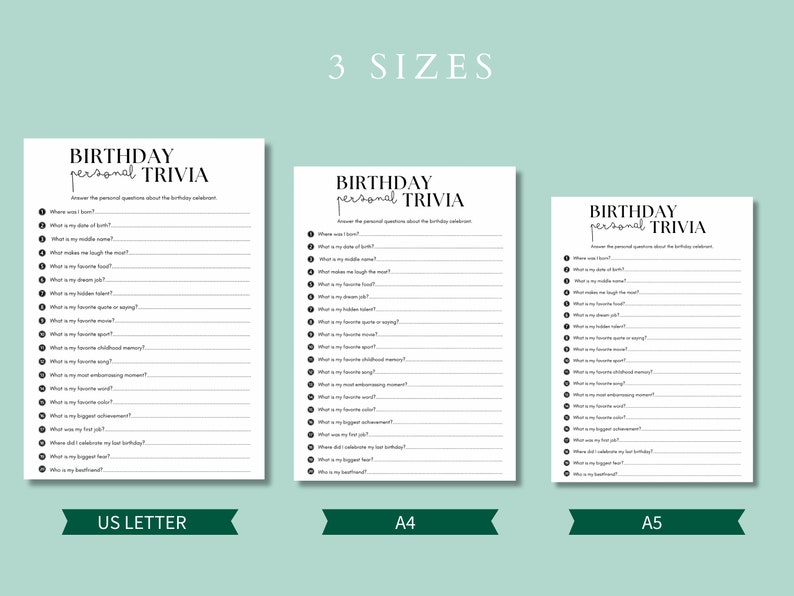Personal Trivia Birthday Game | Printable Family Game | Birthday Party ...
